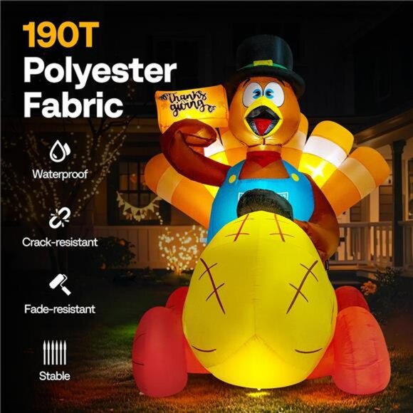 Holiday | 6ft Long Thanksgiving Inflatable Led Lighted Turkey Driving ...